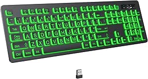 KOPJIPPOM Large Print Backlit Wireless Keyboard, 2.4G Silent Wireless ...
