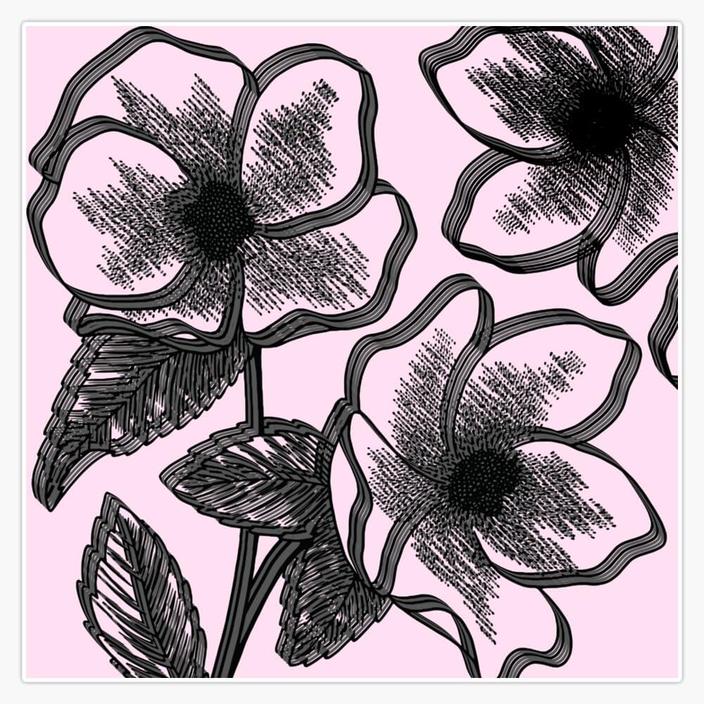 Amazon.com: Aesthetic Black Flower Drawing Sticker Vinyl Waterproof ...
