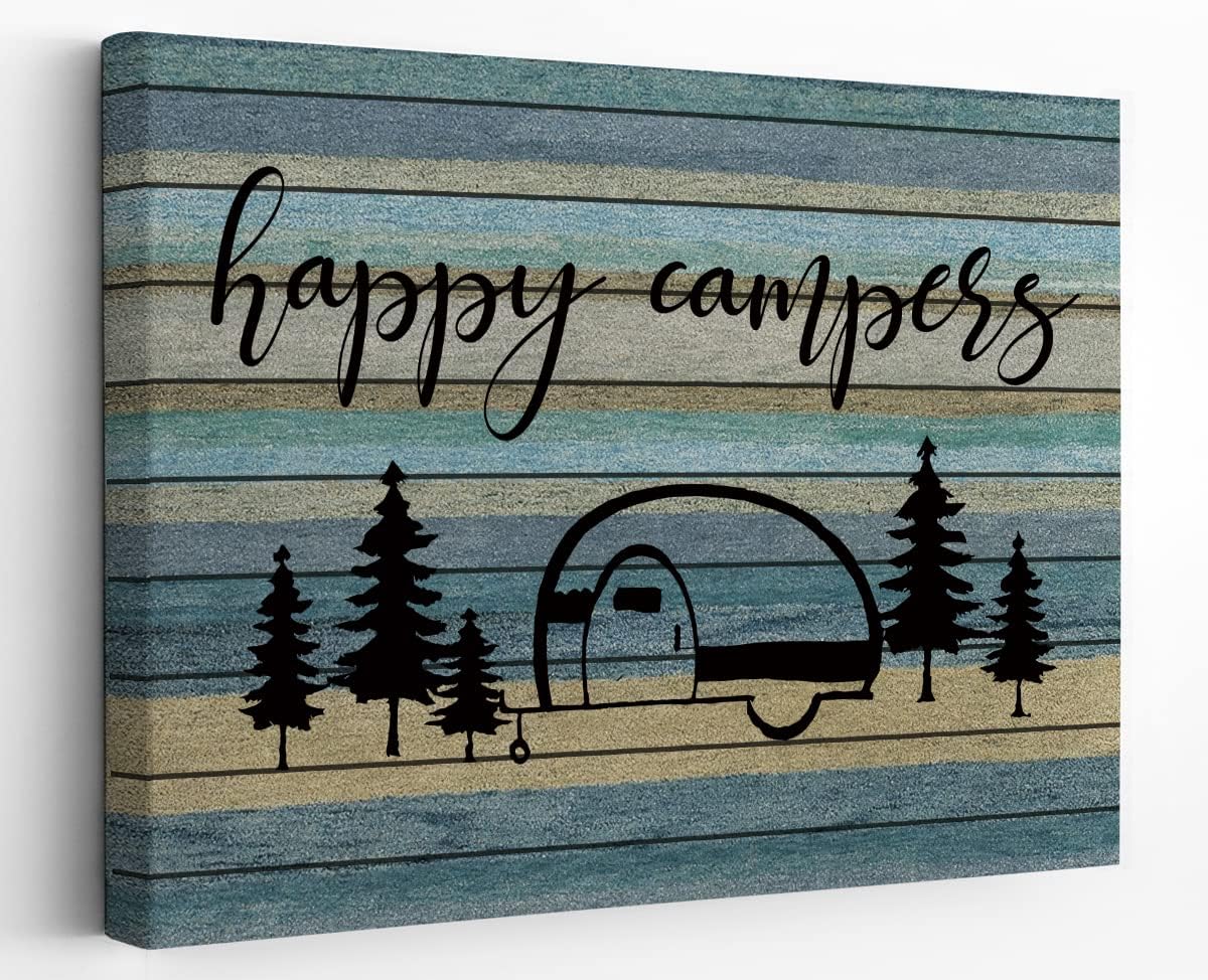 Amazon.com: BXFAHZJ Vintage Happy Campers Wood Grain Wall Art Canvas ...