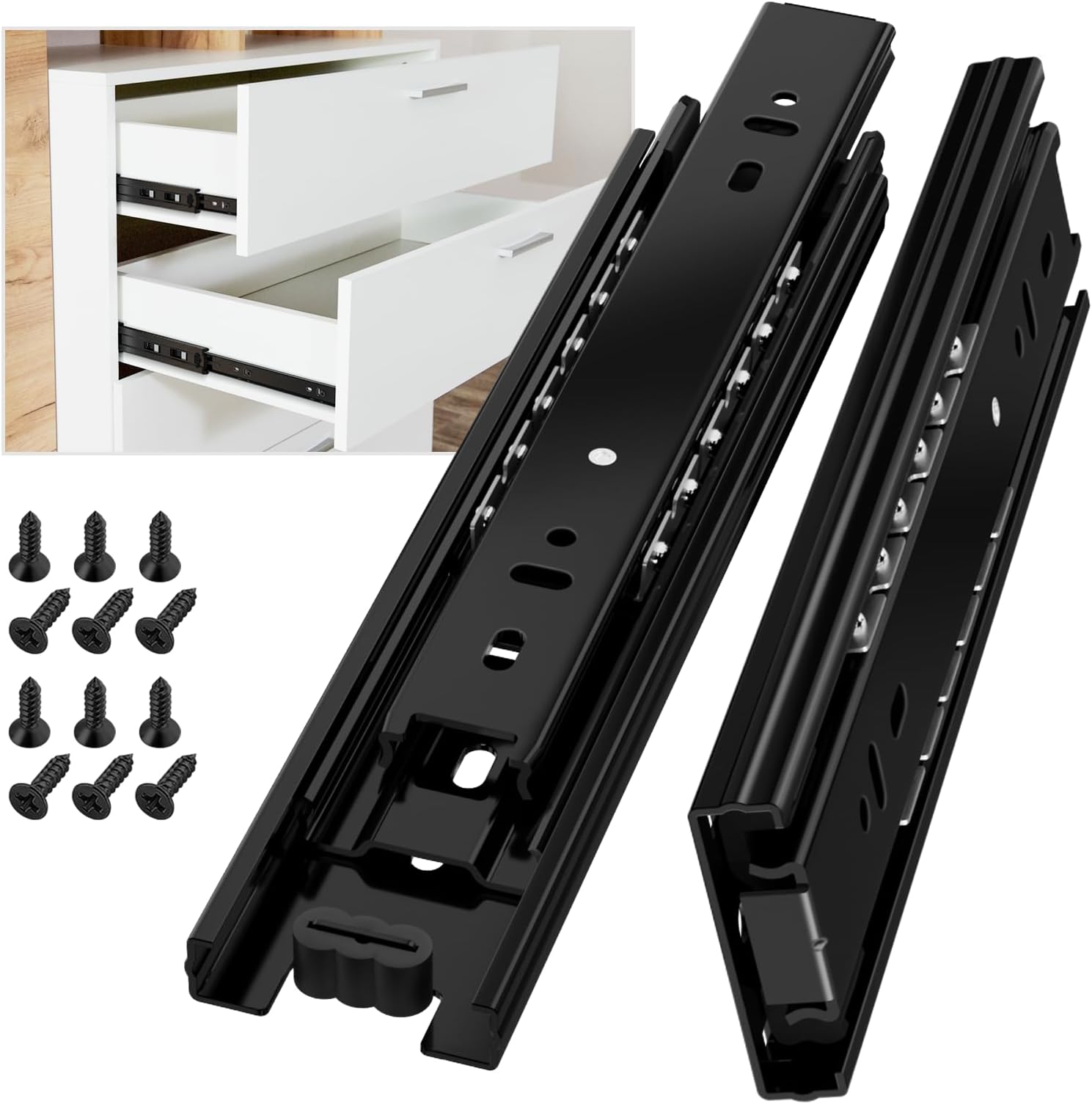 Prmape 2 Pcs Ball Bearing Drawer Runners, Ball Bearing Metal Black ...