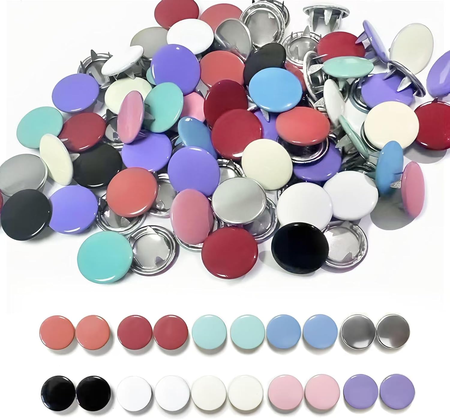 Amazon.com: 100 Sets Metal Snap Buttons, 10 Colors Solid Sewing Snaps ...