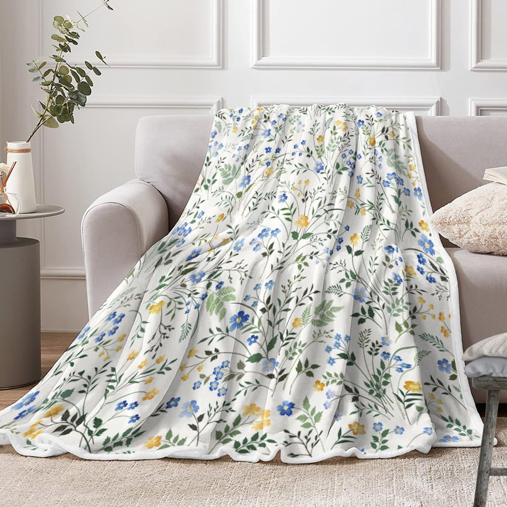 Amazon.com: Spring Floral Throw - Blue & Yellow Watercolor Floral ...