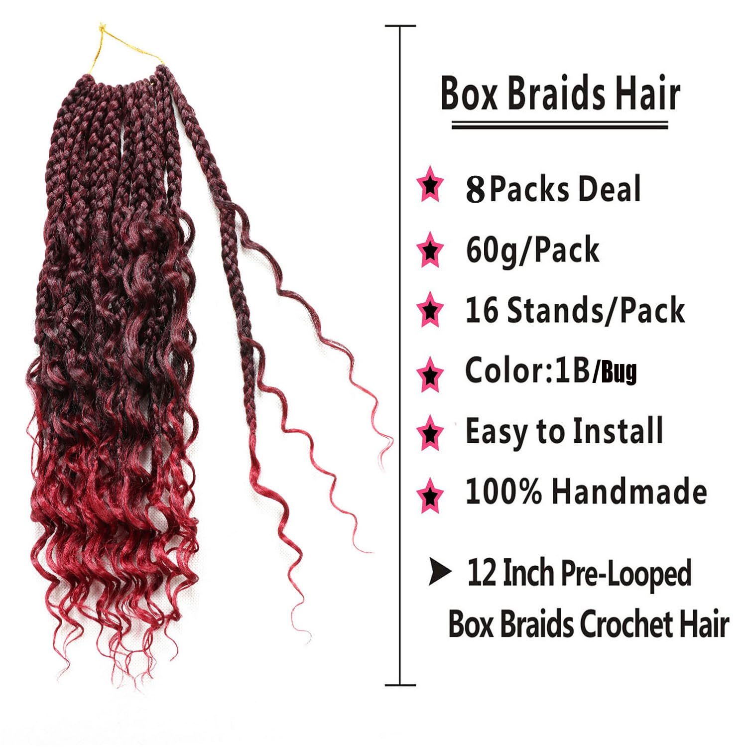 8 Packs Crochet Braids Hair Extensions Box Braids Extensions Hair Pre ...