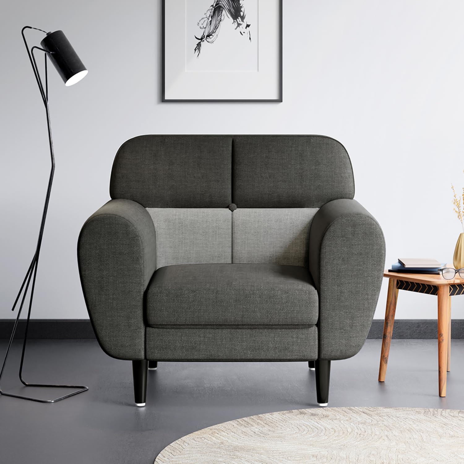 GODREJ INTERIO Bobbin 1-Seater Fabric Sofa (3-Years Warranty, Pinewood ...