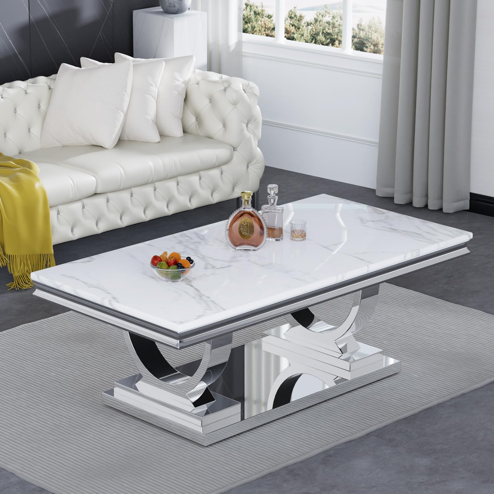 Amazon.com: HomVent 47" Coffee Table, Rectangular Faux Marble Coffee ...