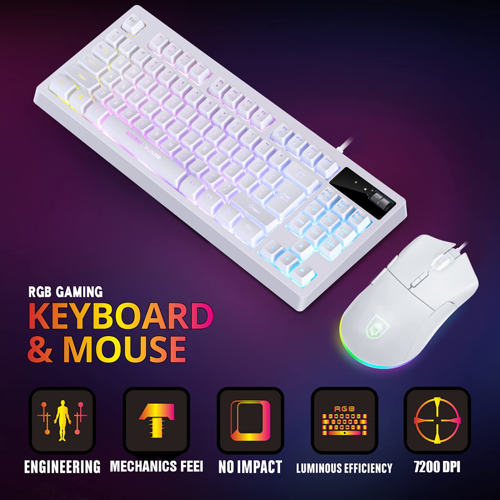 RGB Gaming Keyboard and Mouse Combo,87 Key Gaming Keyboard USB Wired ...
