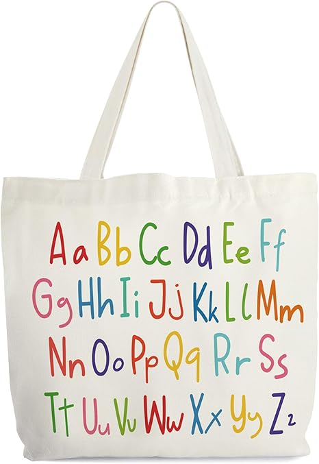 Amazon.com: Alphabets Canvas Tote Bag for Women, ABC Letters Learning ...