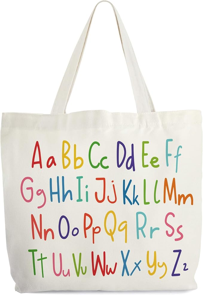 Amazon.com: Alphabets Canvas Tote Bag for Women, ABC Letters Learning ...