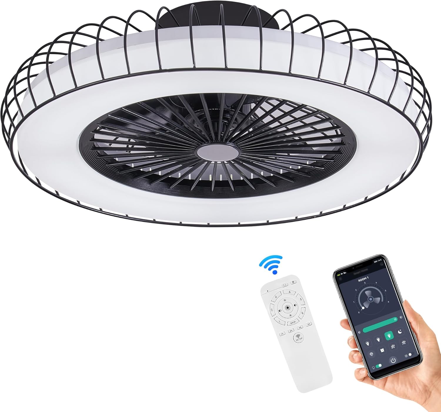 20-inch Ceiling Fan with Light with Cell Phone APP Adjustment Fan Light ...