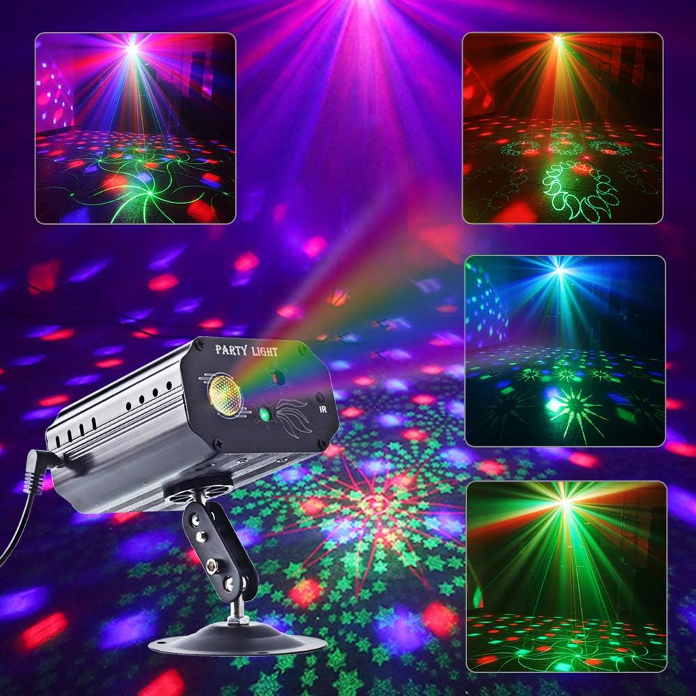 Party Lights, RGB 3 Lens Remote Party Laser Light Sound Activated dj ...