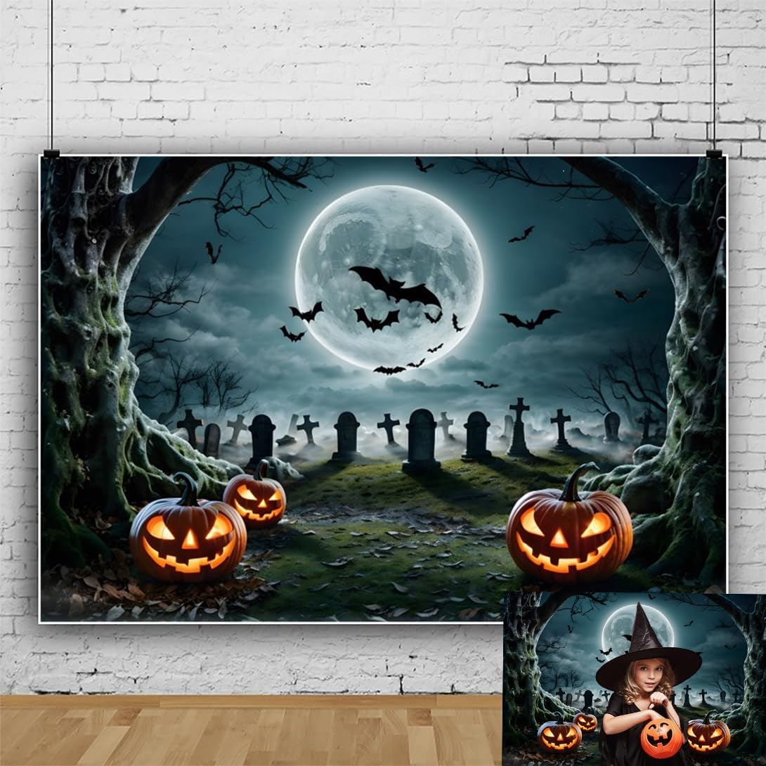 Amazon.com : 8x6ft Halloween Photo Backdrop Horror Forest Scary Night ...