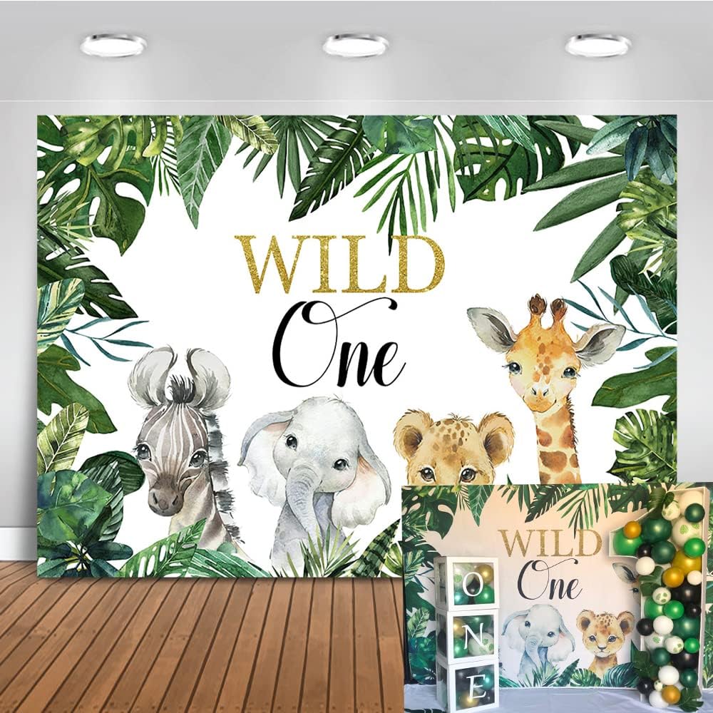 Amazon.com : Happy 1st Birthday Photo Backdrop Green Leaves Golden ...