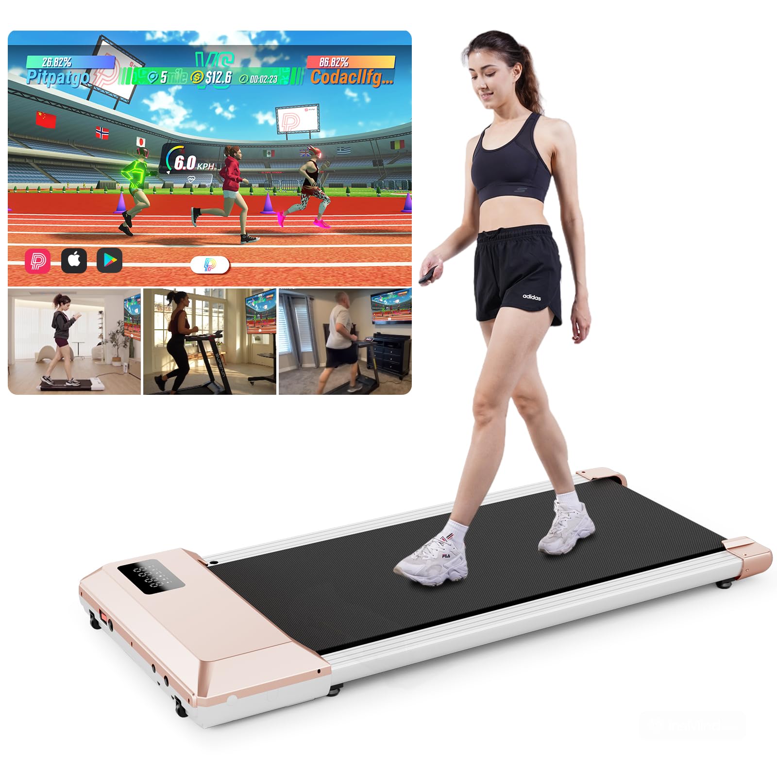 DeerRun Under Desk Treadmill Walking Pad for Home, 1864W Walking ...