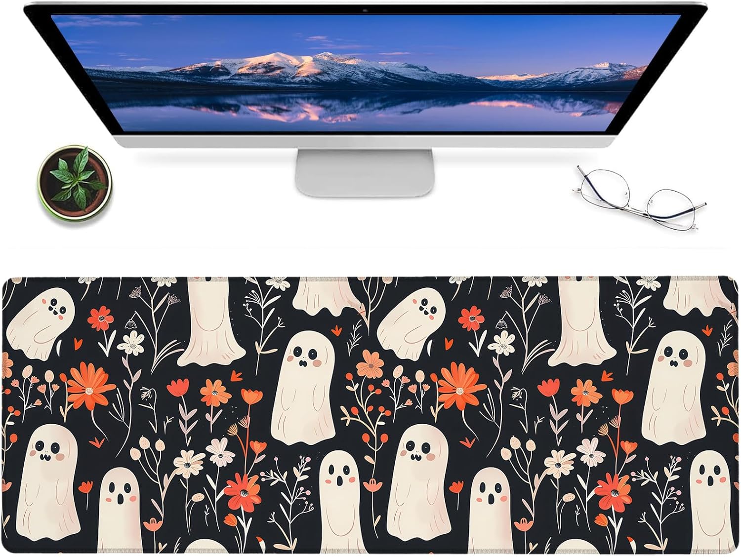 Amazon.com: ainori Cute Ghost and Floral Mouse Pad – 12x31.5in Non-Slip ...