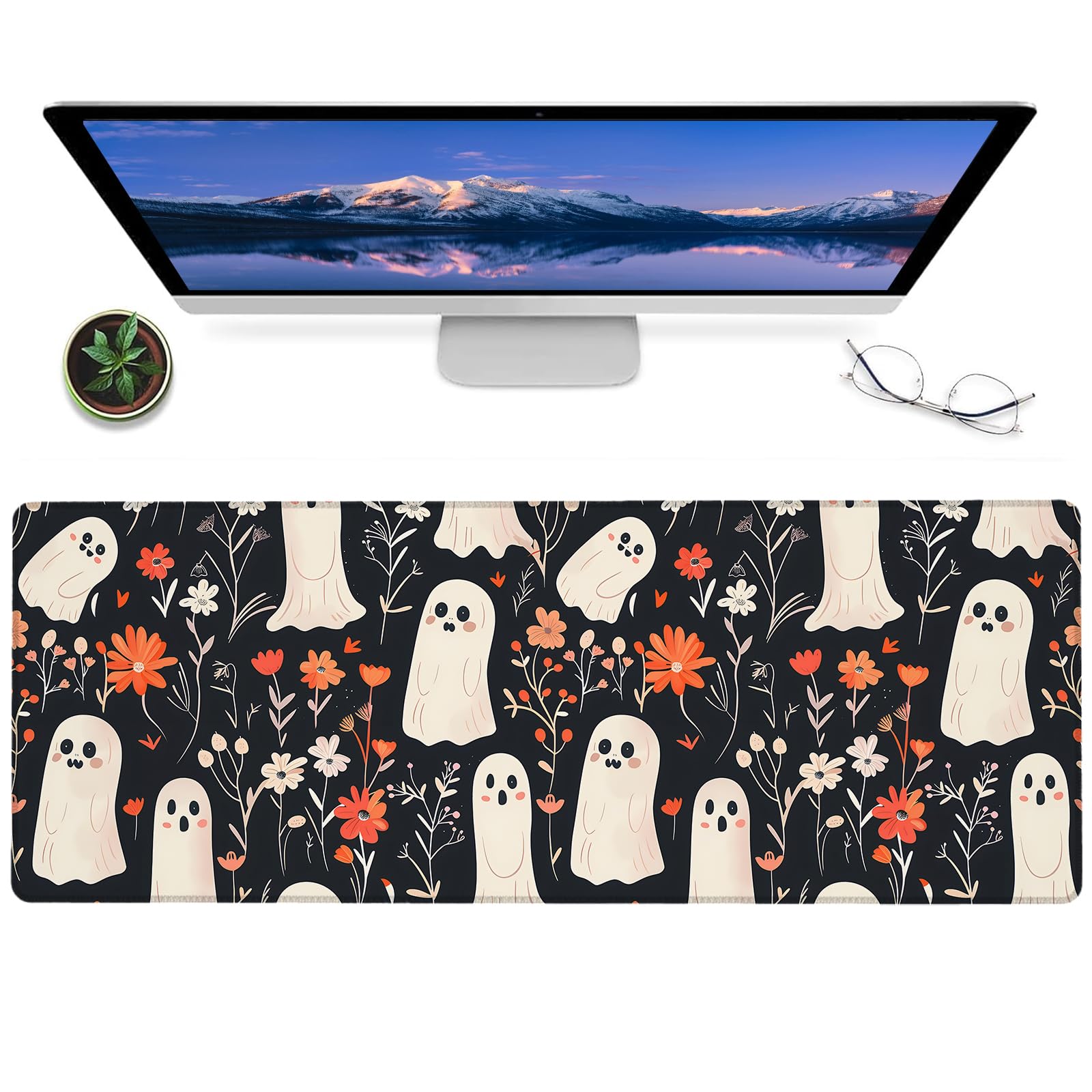 Amazon.com: ainori Cute Ghost and Floral Mouse Pad – 12x31.5in Non-Slip ...