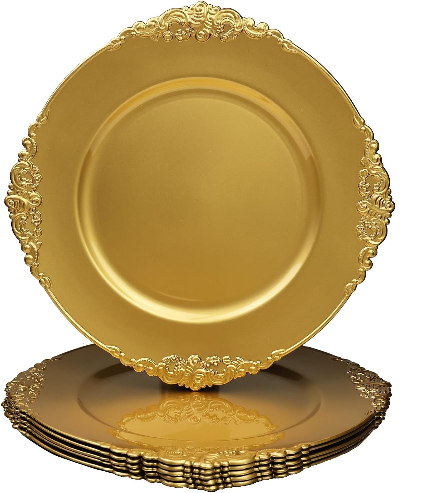 Amazon.com | JRHCGH 13" Round Faux Wooden Plastic Plates, Brown Antique ...