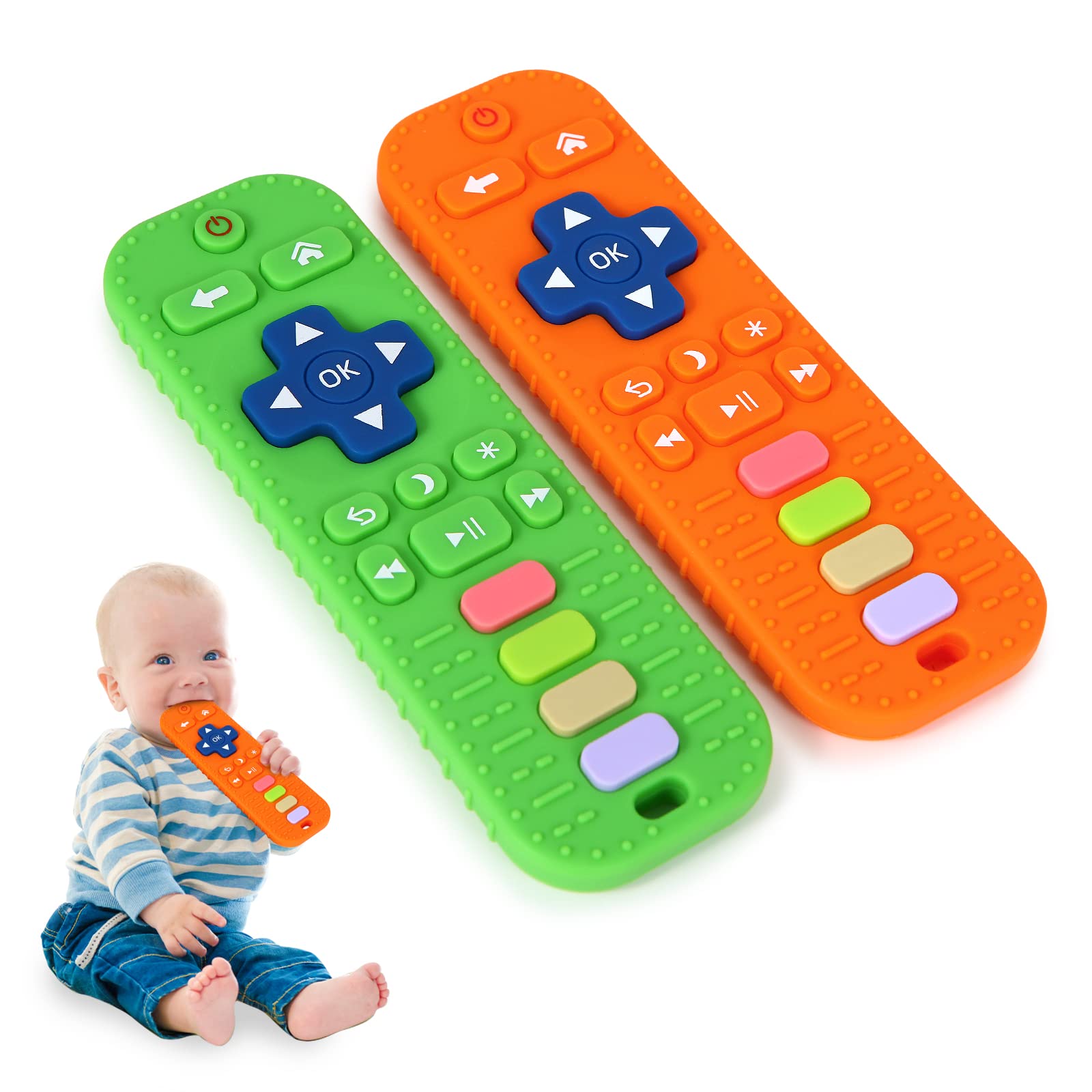 Amazon.com : Hooku 2 Pack Remote Teether for Baby, Silicone Teethers ...