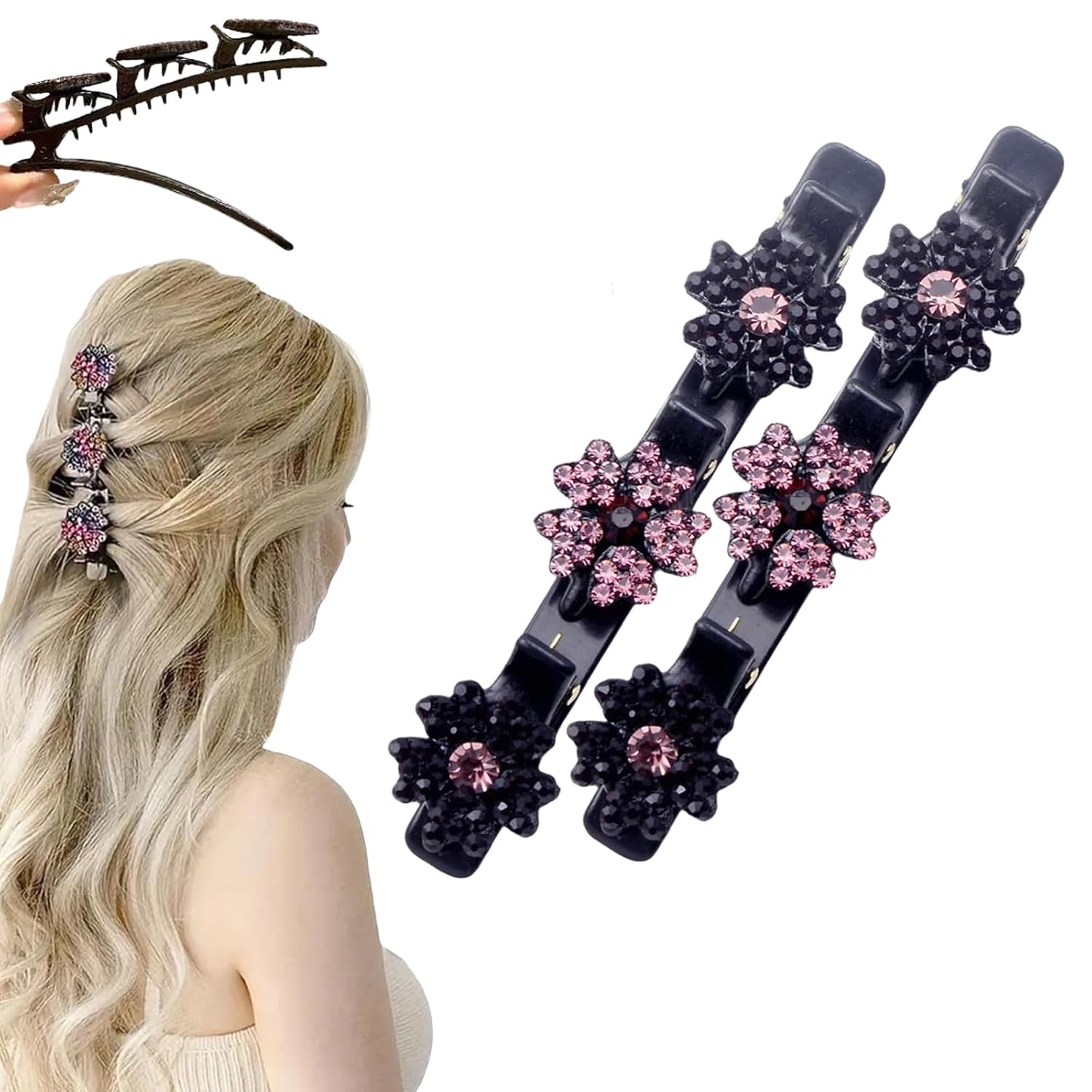 Amazon.com : Sparkling Crystal Stone Braided Hair Clips for Women and ...