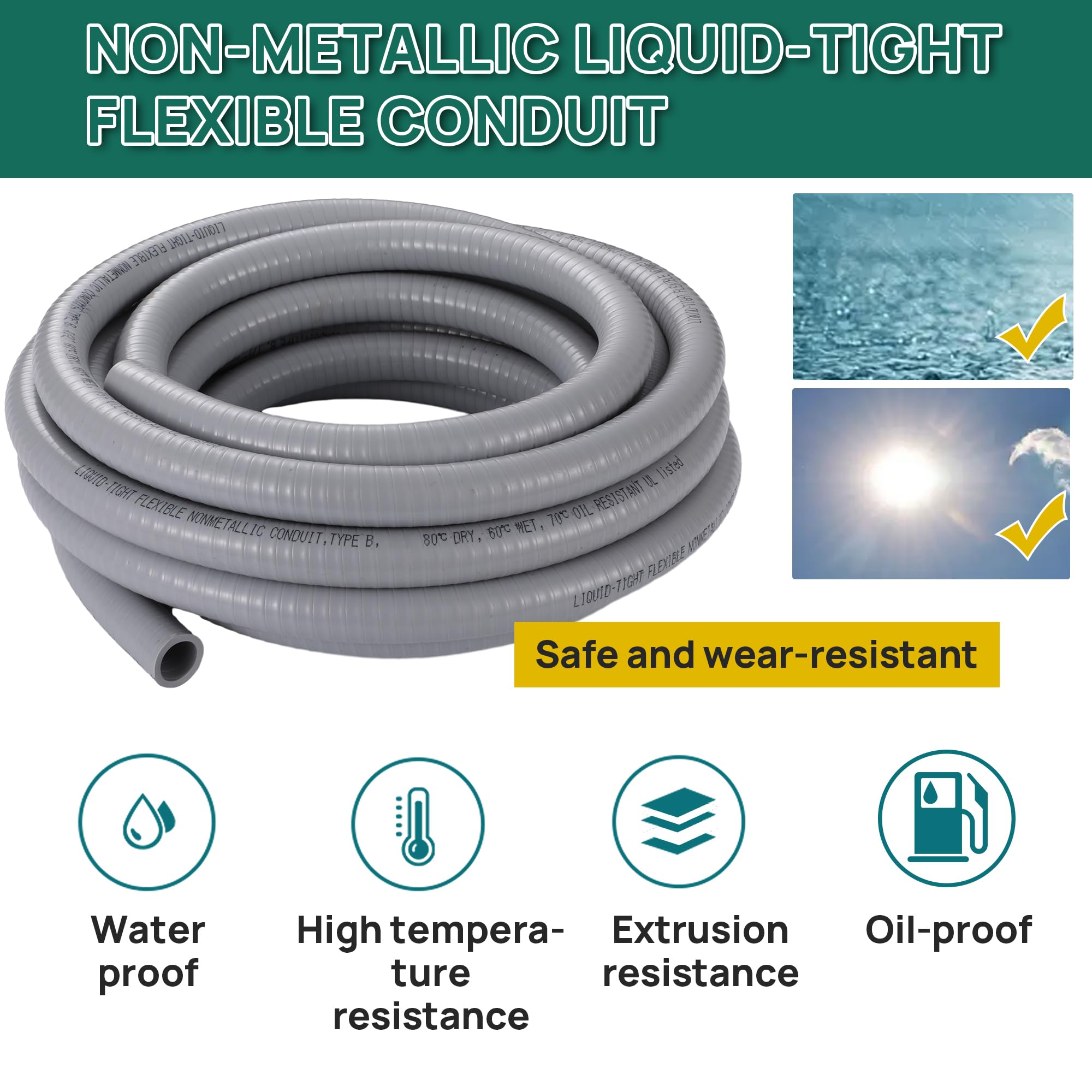 Snapklik.com : Liquid-Tight Conduit And Connector Kit,1" 25ft Flexible ...
