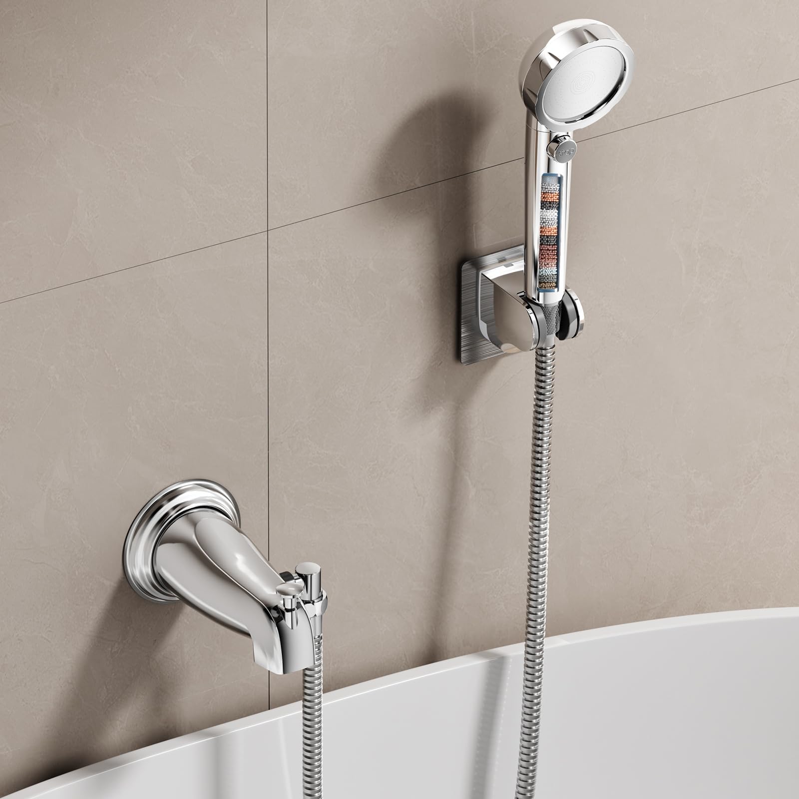 Tub Spout with Diverter, High Pressure 8 Settings Hand Held Shower head ...