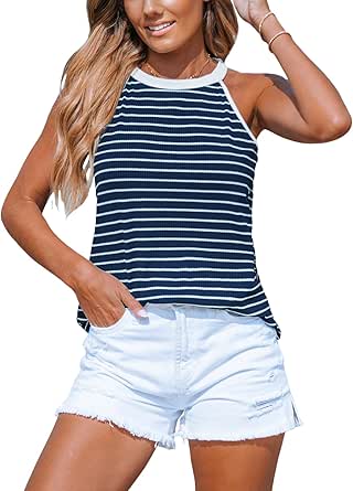 CUPSHE Women Tops Stripe Round Neck Tank Sleeveless Tee Shirt Casual ...