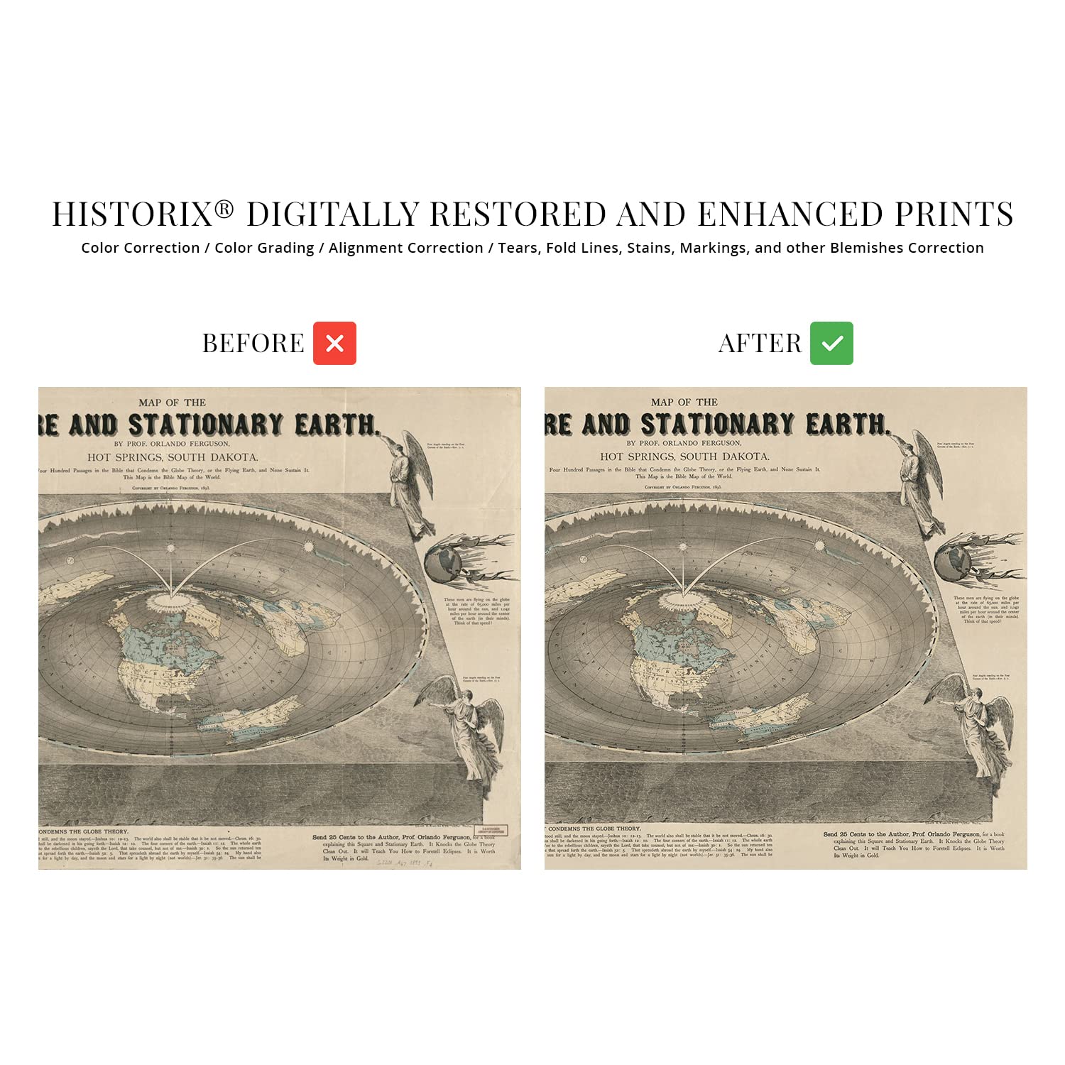 Buy HISTORIX Vintage 1893 Flat Earth Map of the World - 24x36 Inch ...