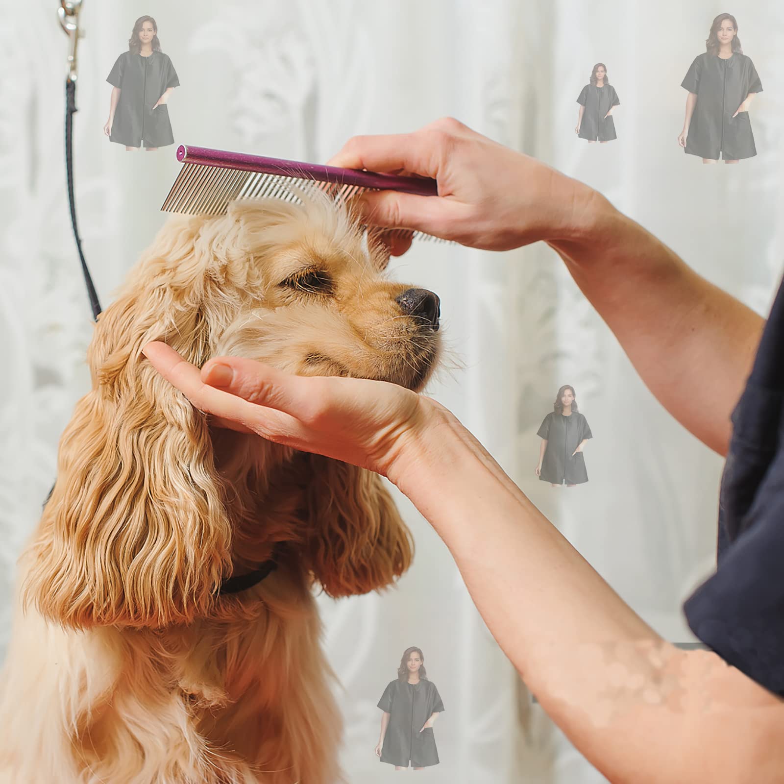Gliitatu Dog Grooming Smock with Full Zipper, Non-Sticky Hair Groomer ...