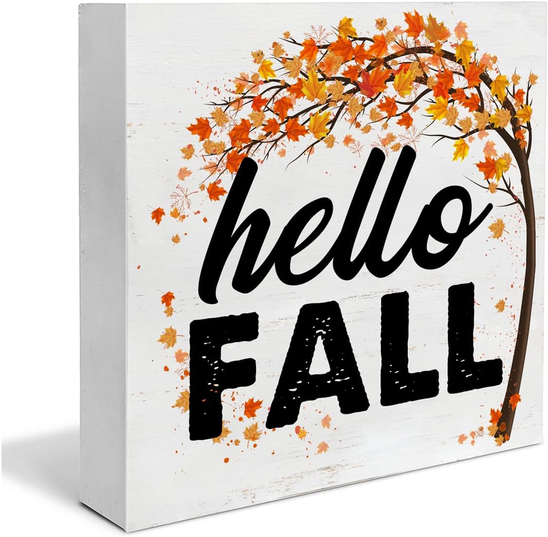 Amazon.com: Fall Wooden Box Sign Home Decor Hello Fall Square Wood Sign ...