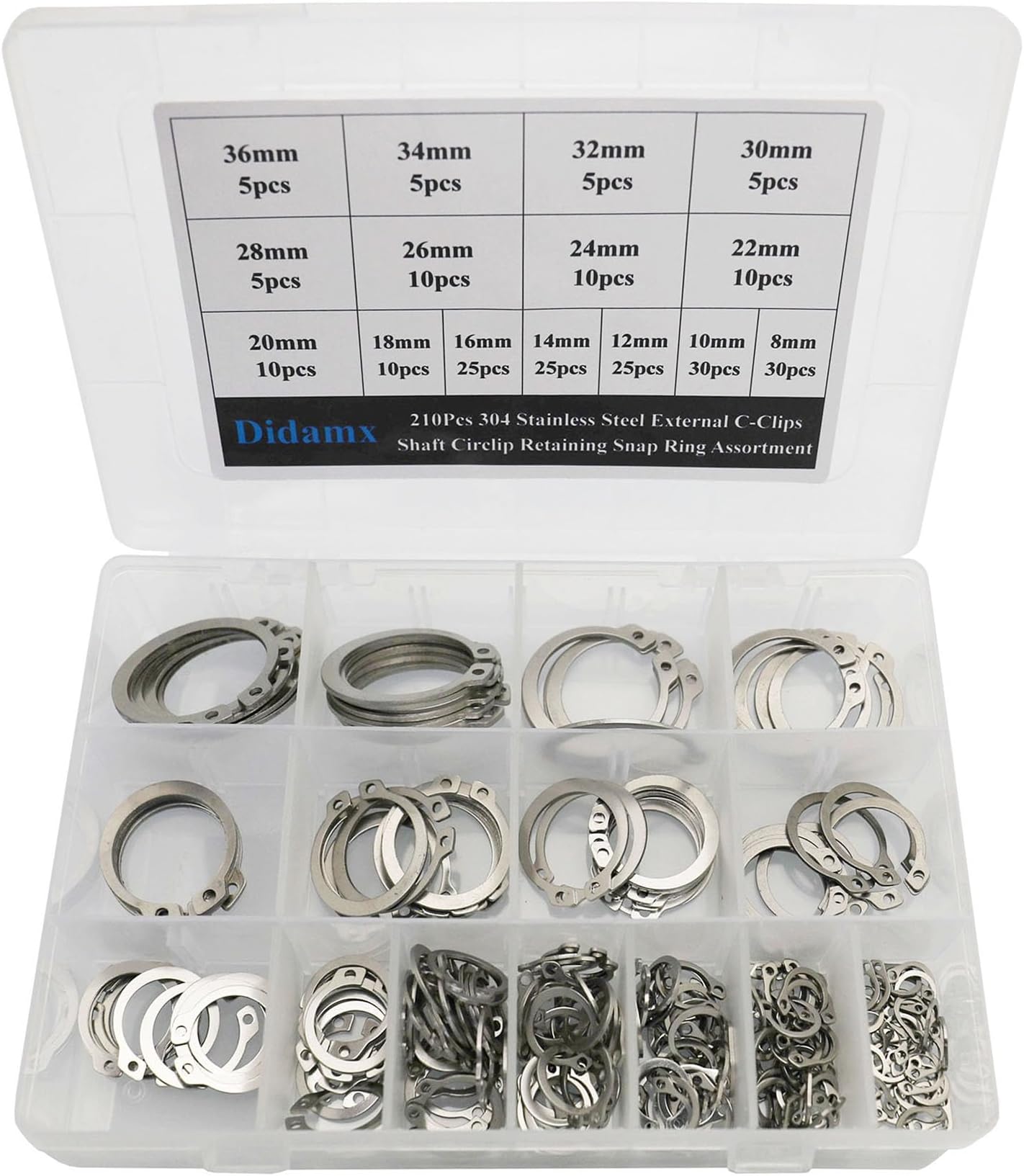External Circlip/Snap Retaining Ring Assortment Set 250pc 20mm - 45mm ...