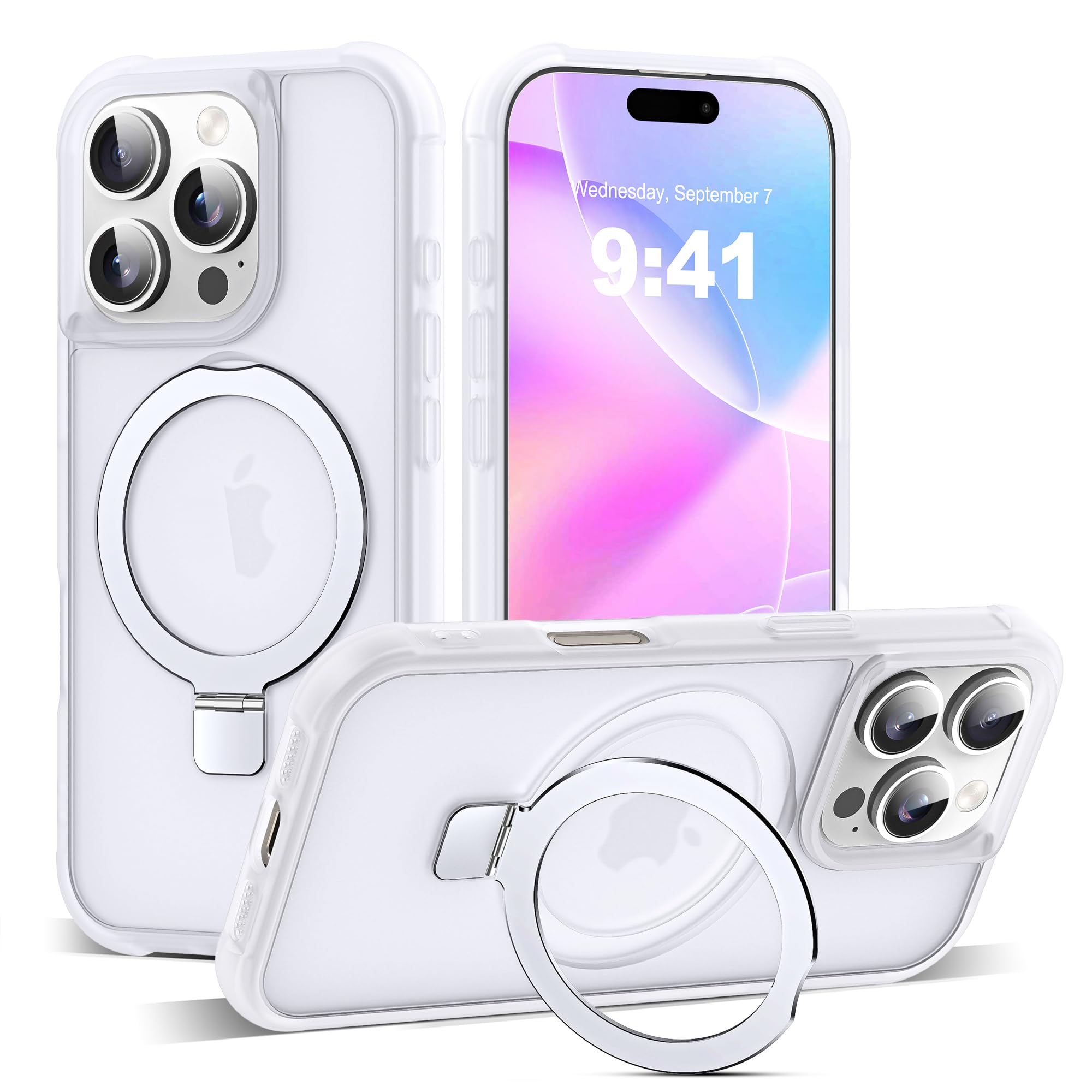 Amazon.com: SKYLMW Compatible with iPhone 16 Pro Case with Invisible Magnetic O-Ring Stand ...