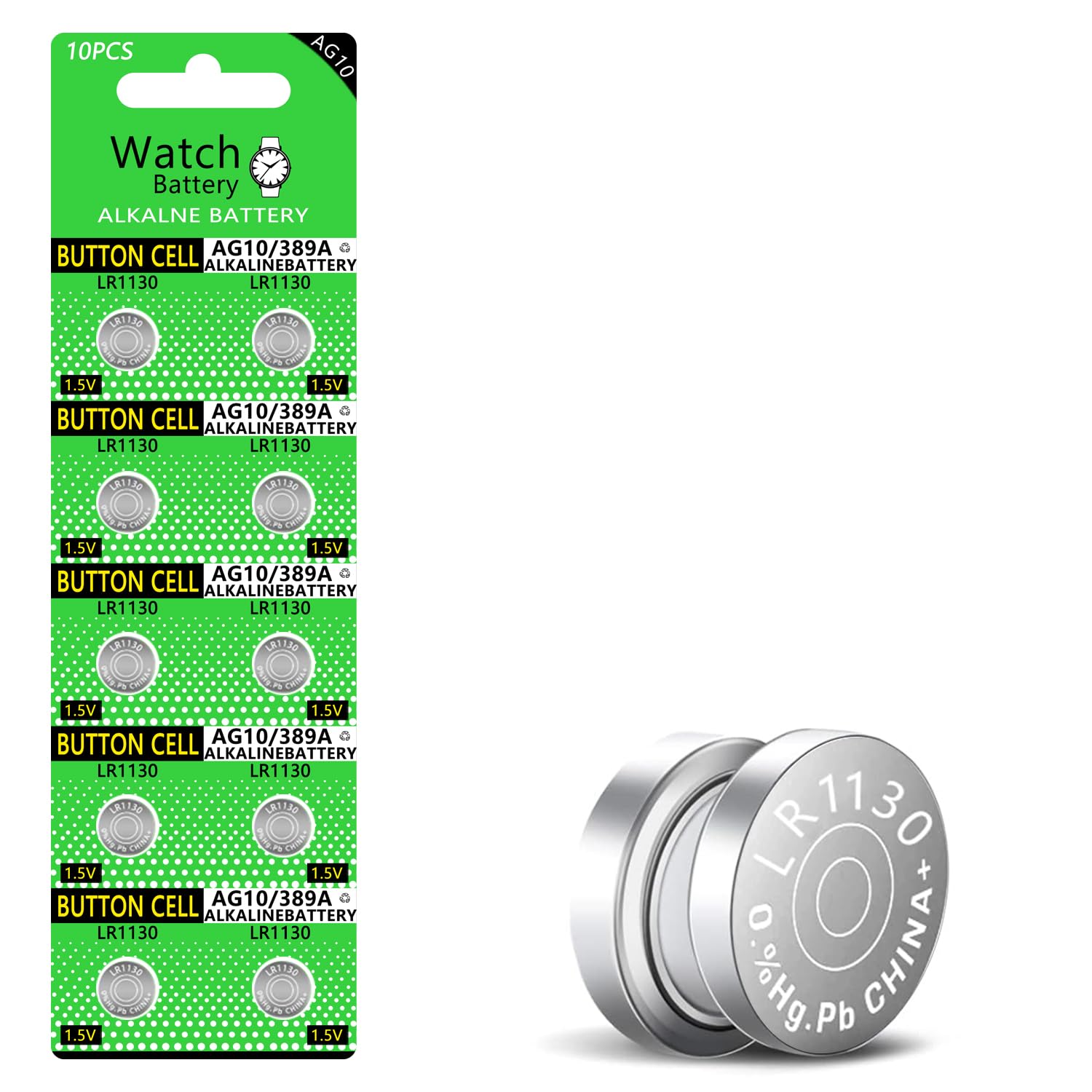 10PC LR1130 High Capacity AG10 Batteries 1.5V Alkaline Button Coin Cell ...
