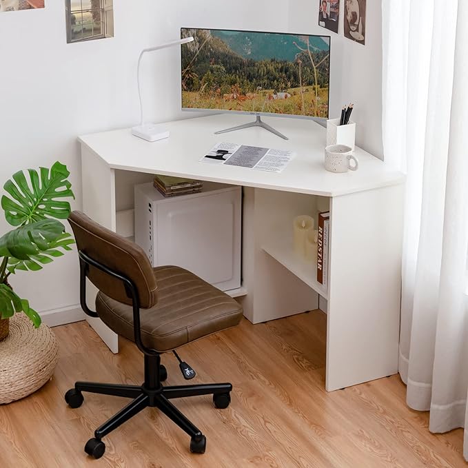 Amazon.com: LDAILY Corner Desk, Space Saving 90 Degree Triangle ...
