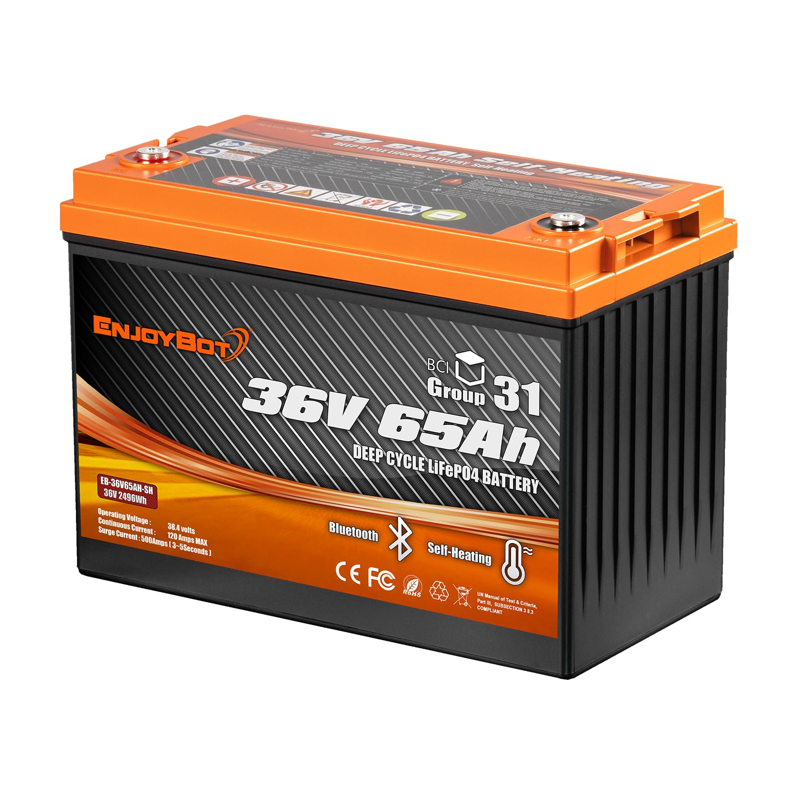Amazon.com: Enjoybot 36V 65Ah LiFePO4 Lithium Battery Self-Heating ...