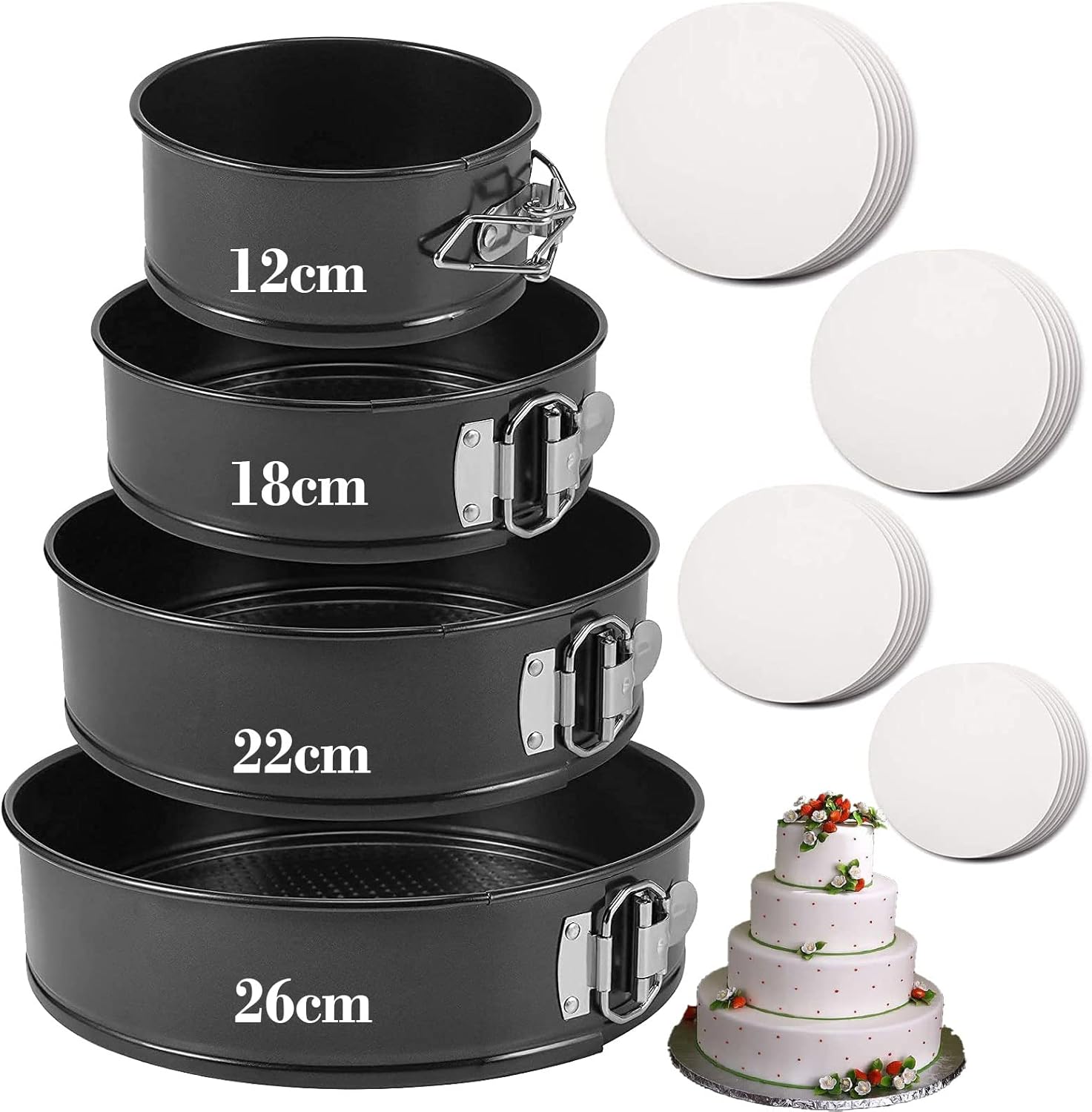 LANYOTA Springformen Backform Set, Kuchenform rund, 12/18/22/26 cm ...