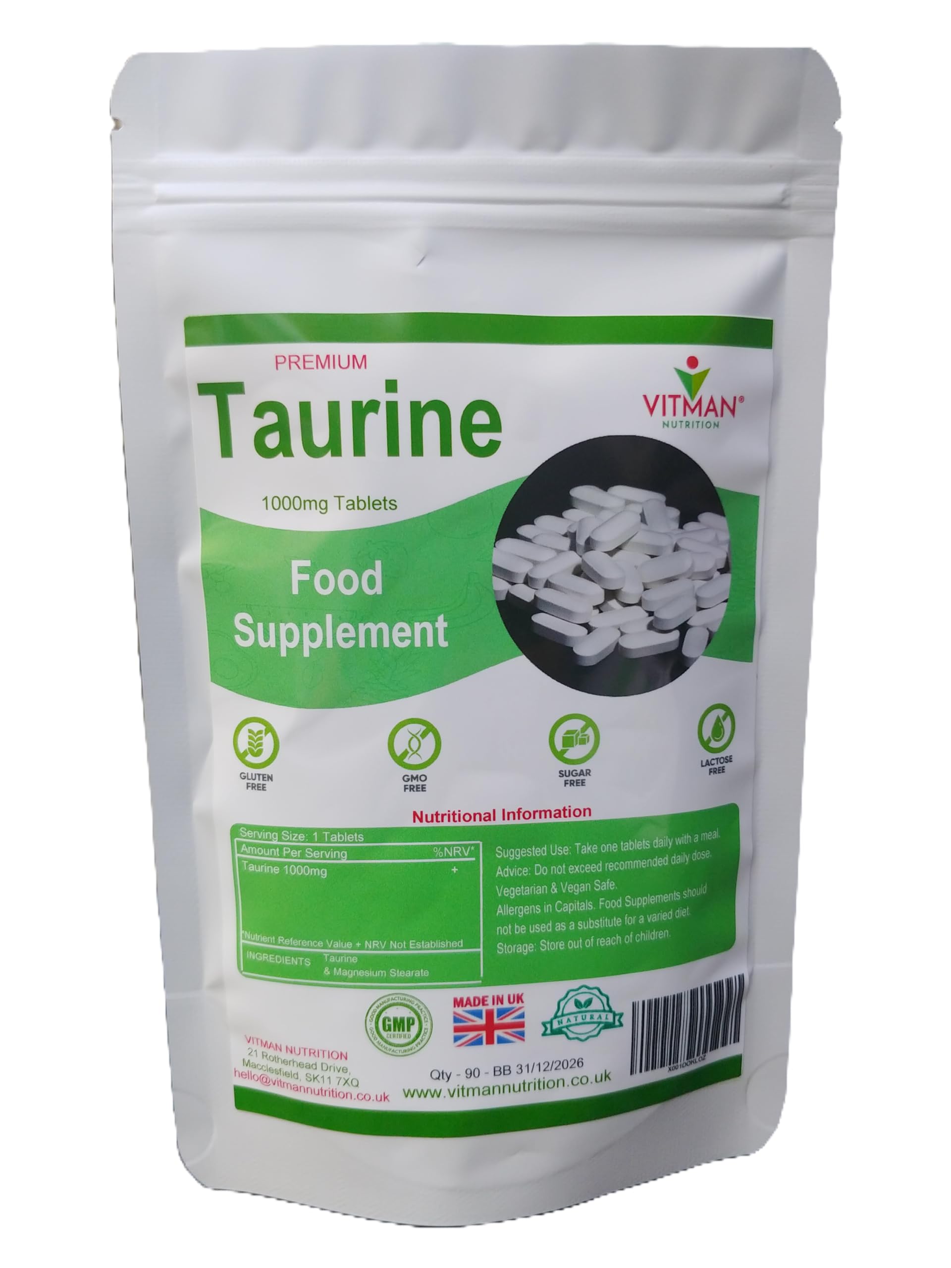 Taurine 1000mg Tablets, High Strength Vegan Amino Acid Sports ...