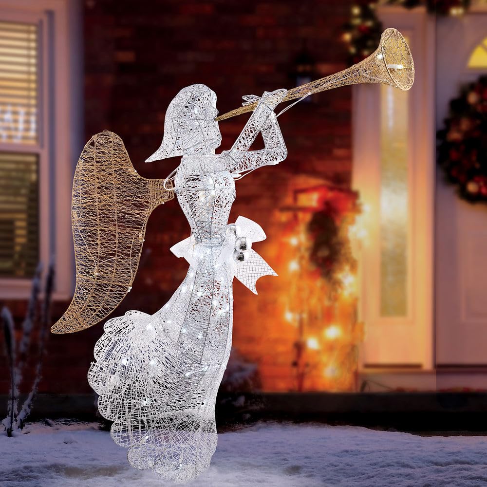 Plastic Angel Outdoor Christmas Decorations Lighted Glittered