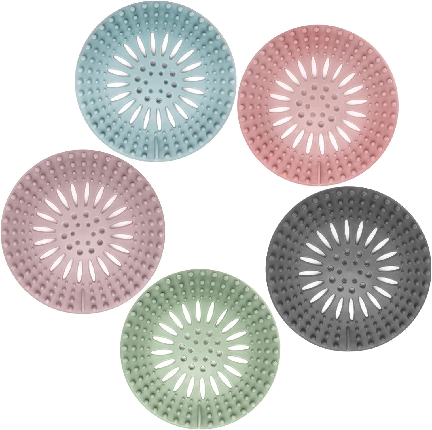 Hair Catcher Shower Drain Covers, 5 Pack Durable Silicone Bathtub Hair ...