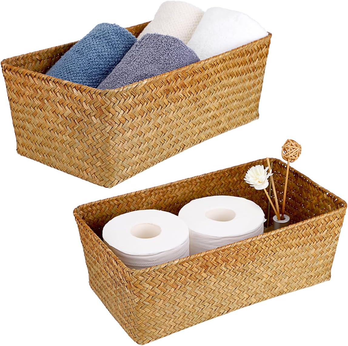 Amazon.com: Sumnacon Toilet Basket,2Pcs Seagrass Bathroom Organizer ...
