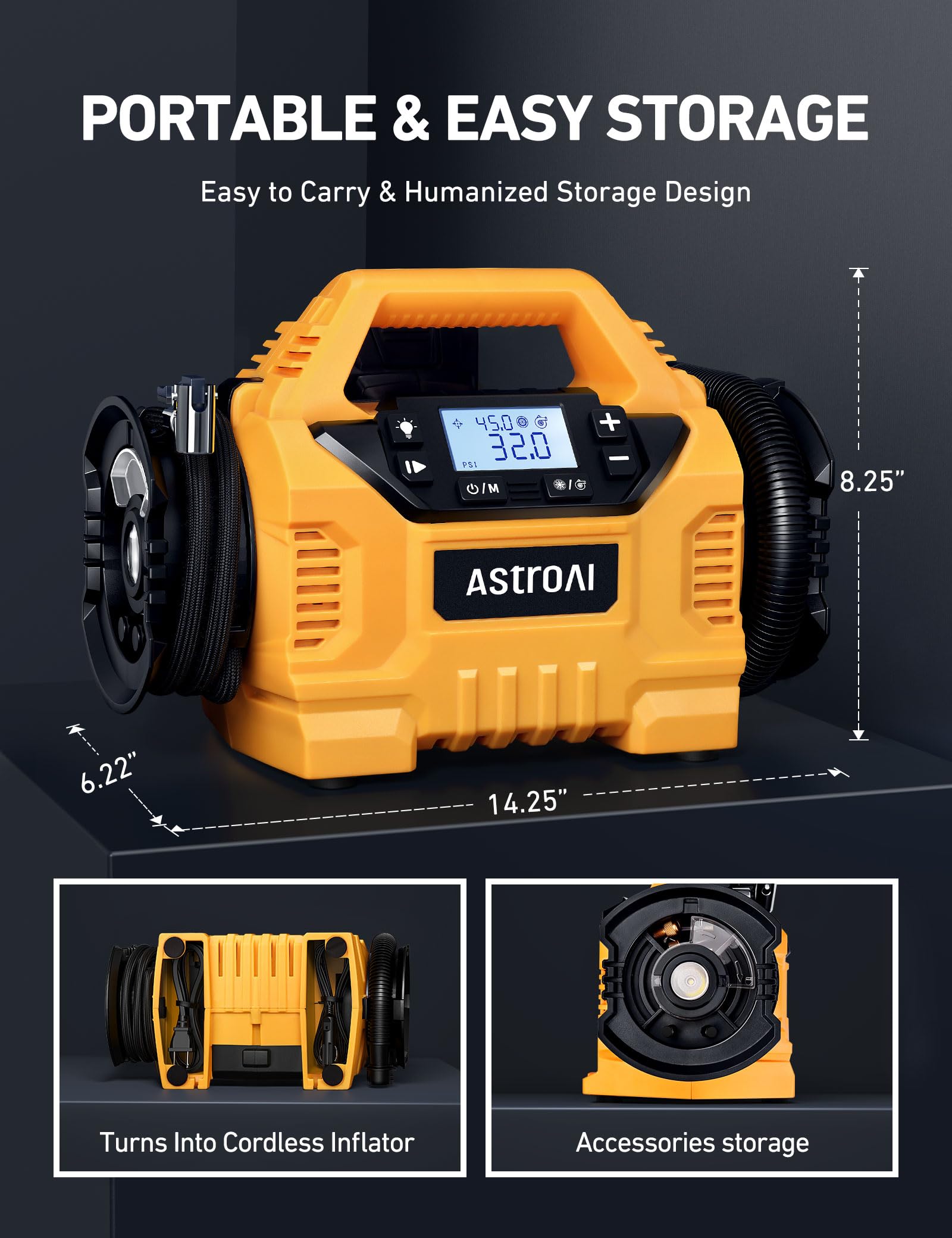 AstroAI 160PSI Tire Inflator Cordless Car Tire Pump with HD Screen 3 ...
