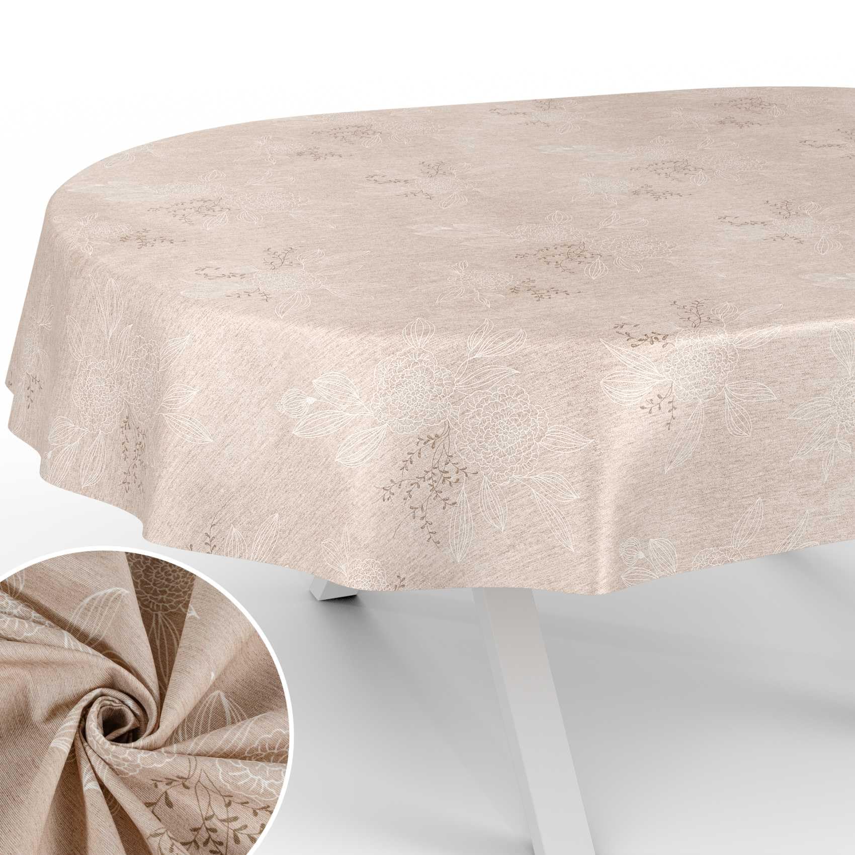 Japondi Beige Oval Fabric Tablecloth Cotton Polyester Fabric Washable ...