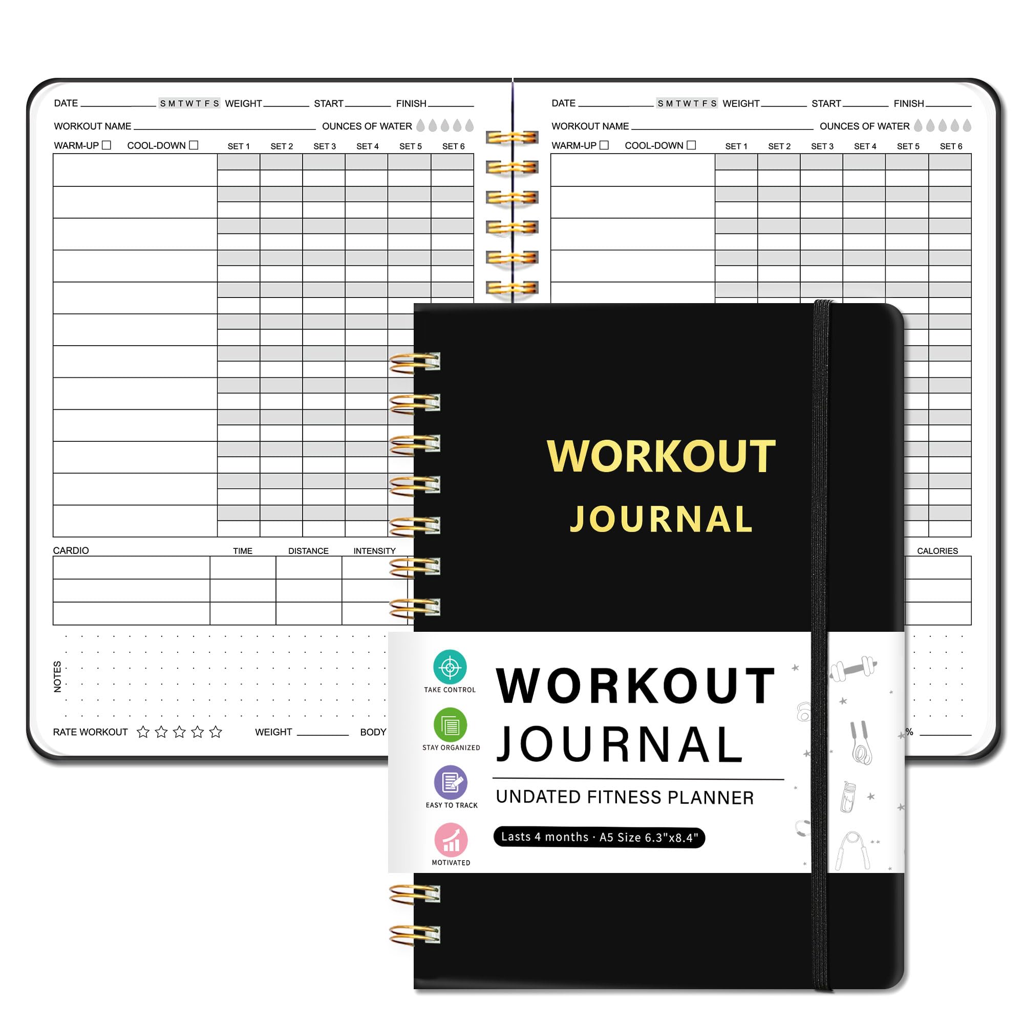 Amazon.com: Workout Journal Fitness Planner for Men & Women - Undated ...