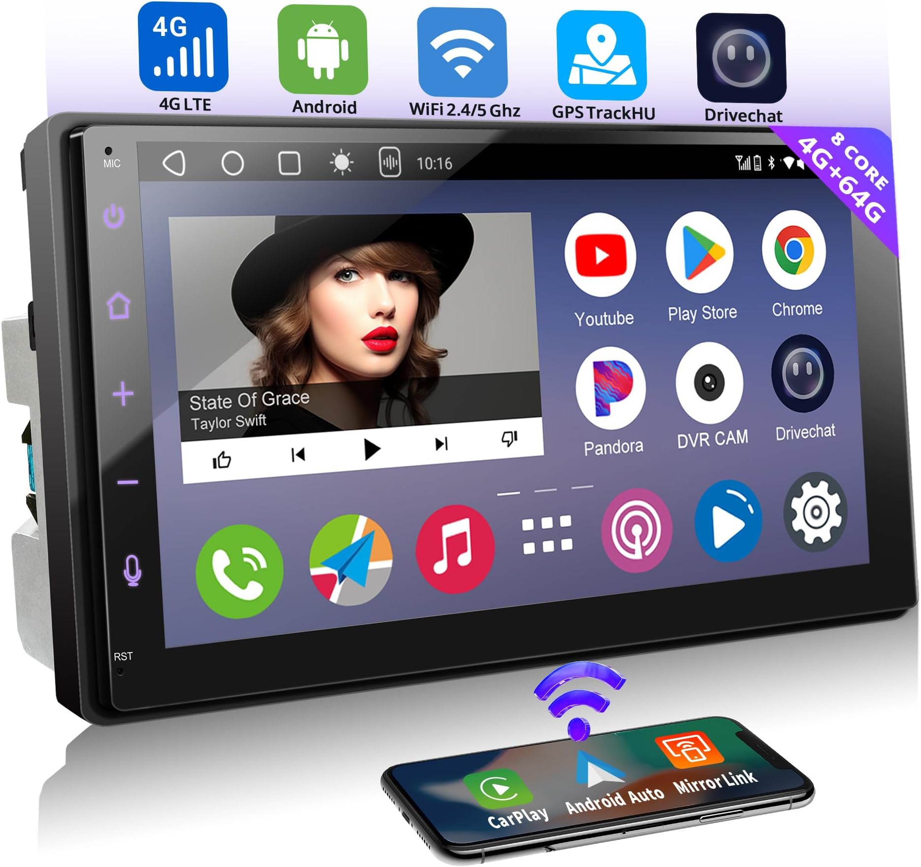 Amazon.com: RevcarX 4G LTE Android Car Stereo with WiFi, 7" QLED Touch ...