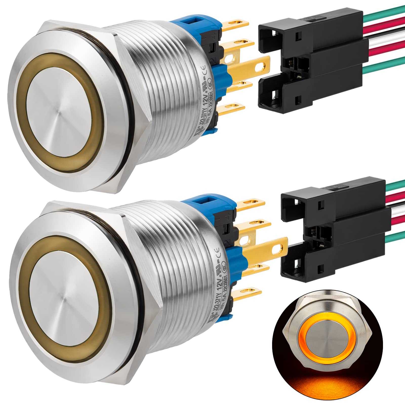 Snapklik.com : ZJWZJH Latching Push Button Switch 22mm/0.87" 12V Power ...