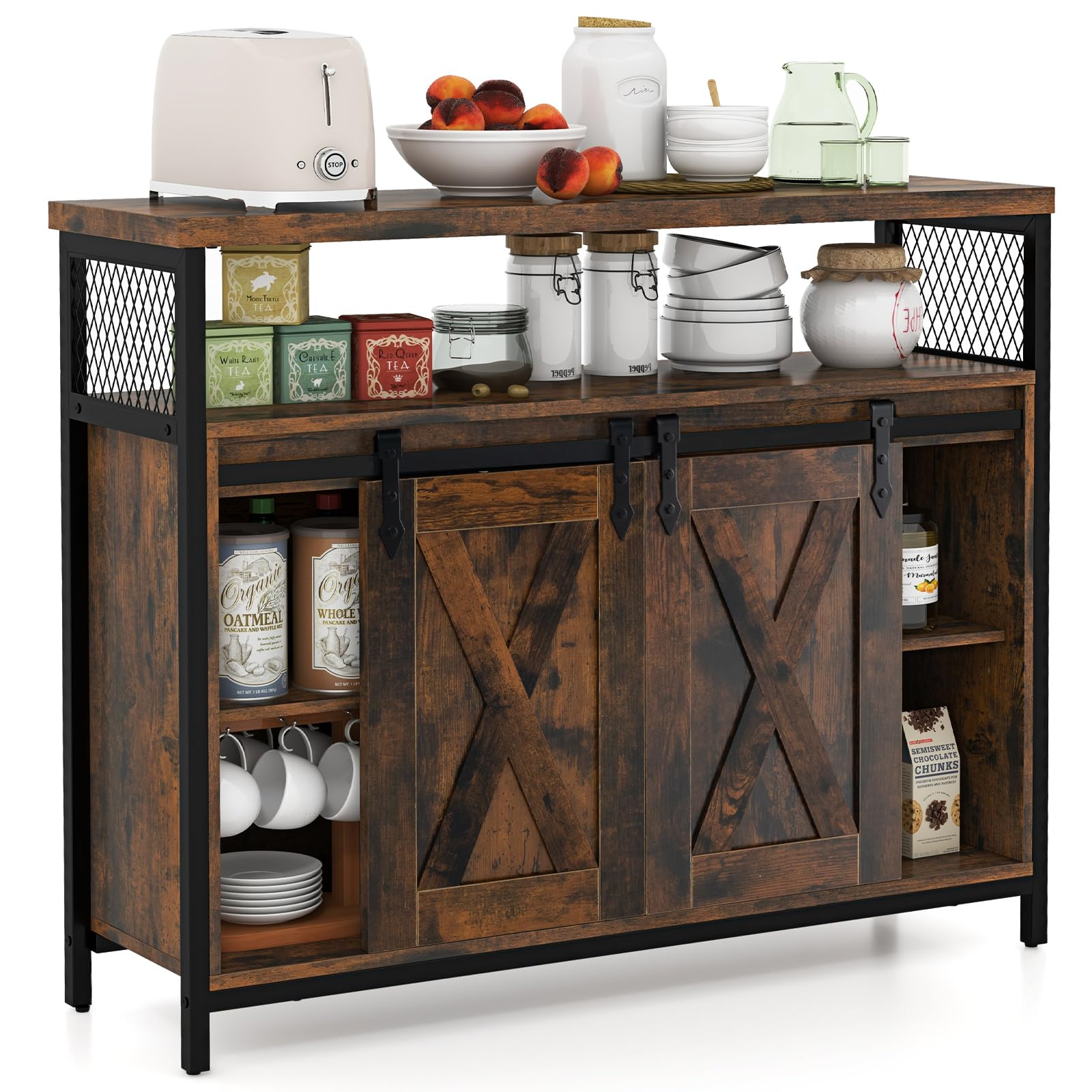 GiantexUK Industrial Buffet Sideboard, Wooden Storage Cabinet with 2 ...