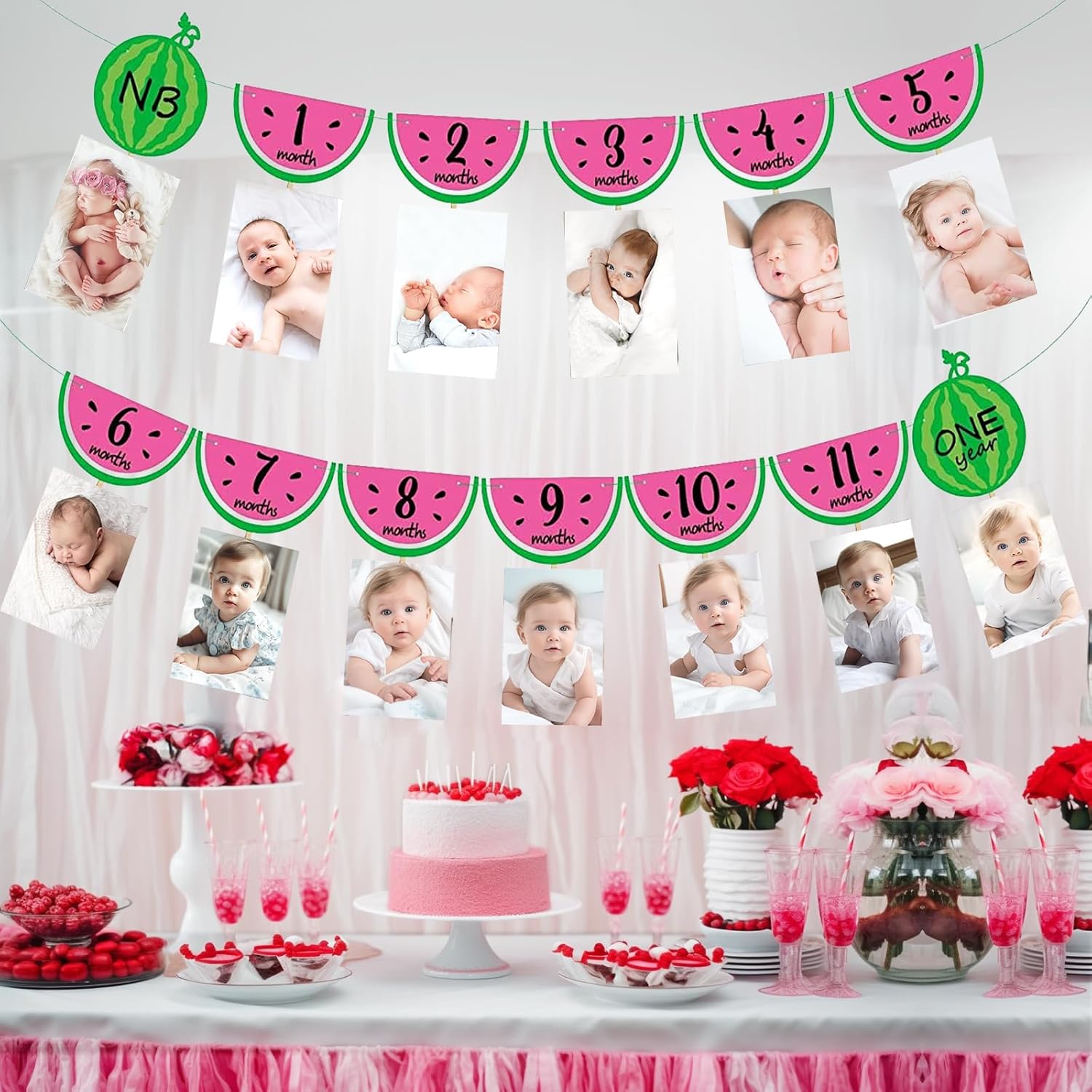 Amazon.com: Watermelon Photo Banner 1-12 Month 1st Birthday Monthly ...
