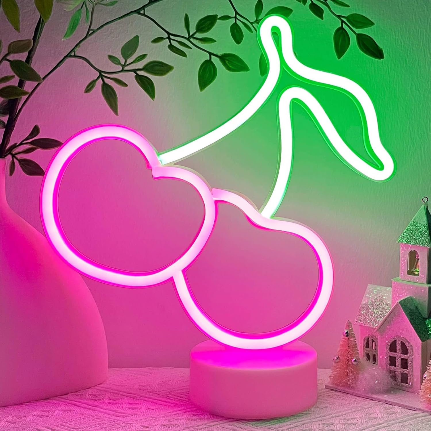 HOHOSIGN Cherry Neon Sign Lights LED Lamp Cherry Decor Birthday Party ...