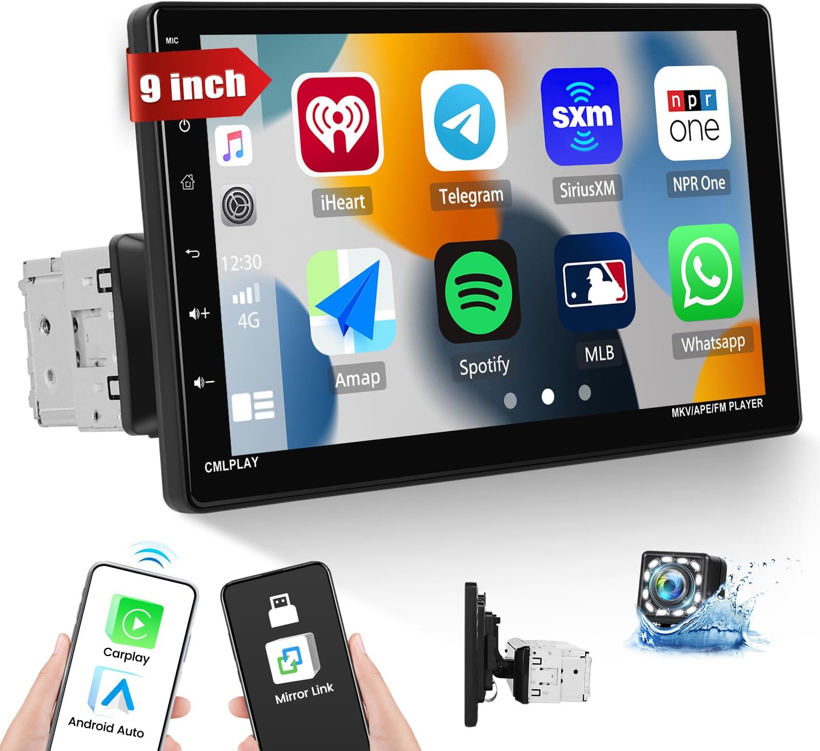 Amazon.com: Single Din Car Stereo with Apple Carplay Android Auto, 9 ...