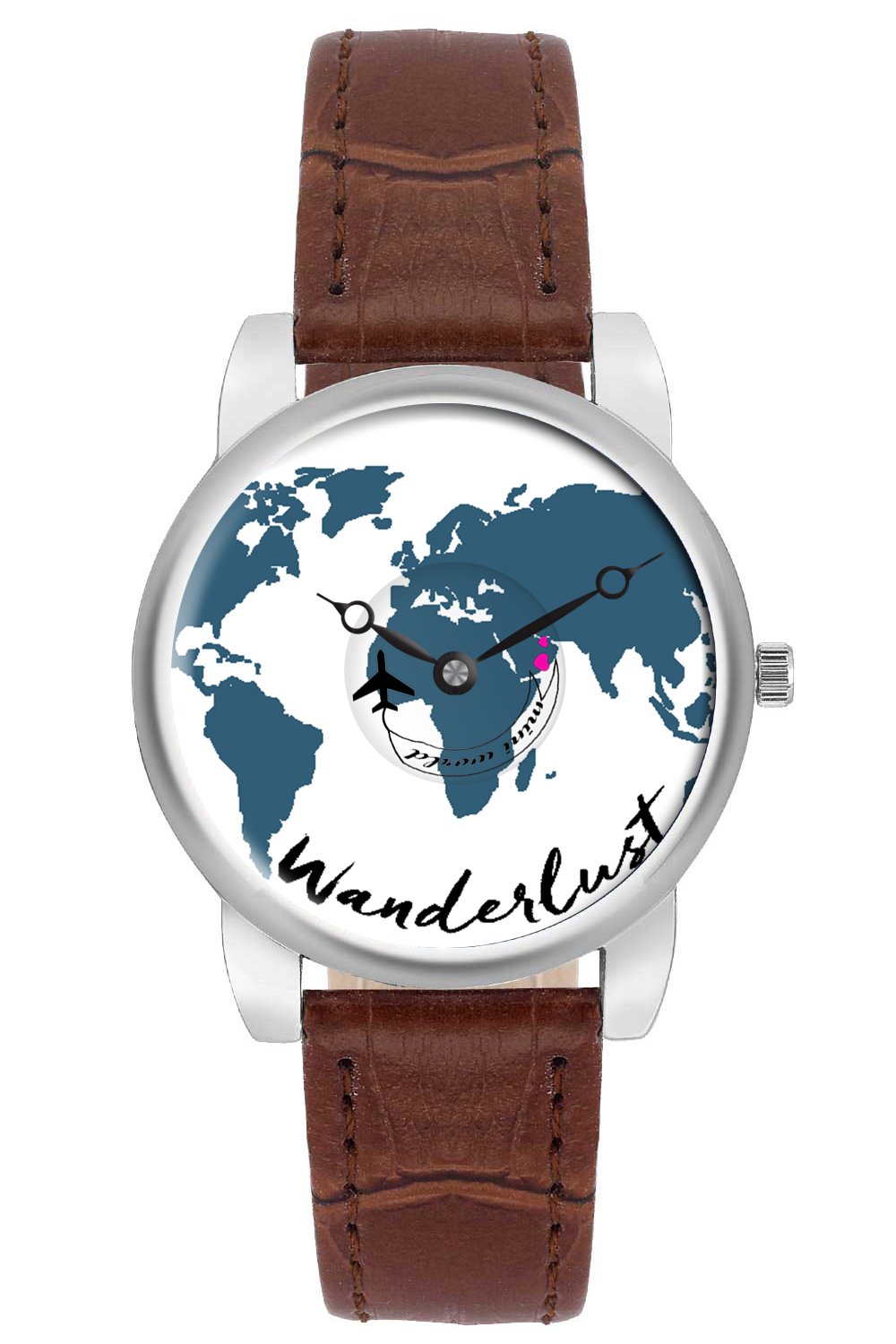 BIGOWL Travel Watch Airplane Wanderlust World Map Design Leather Strap ...