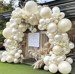 Amazon.com: Pearl Balloon Arch Double Stuffed Pearl White Sand Balloon ...