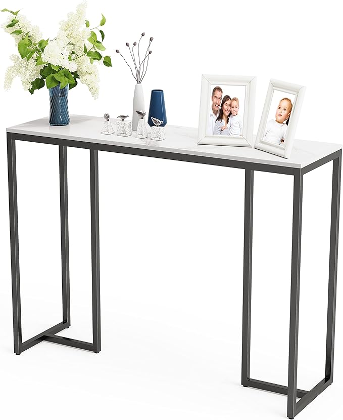 Slim Console Table Hallway Unit: White Marble Top Consoles Desk Long ...
